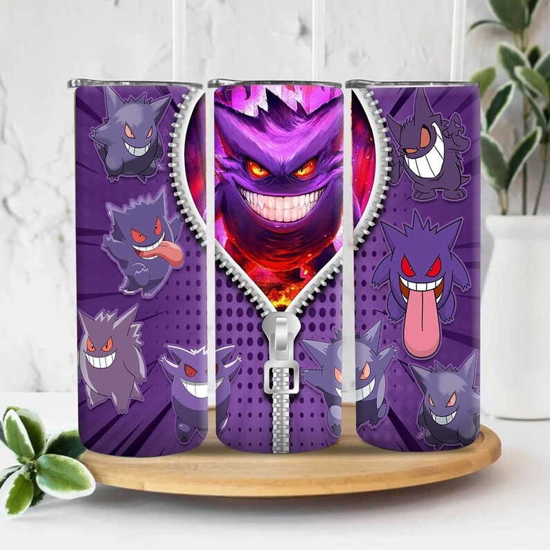 Cartoon Gengar 20oz Skinny Tumbler Wrap PNG, Gengar Anime, Gengar ...
