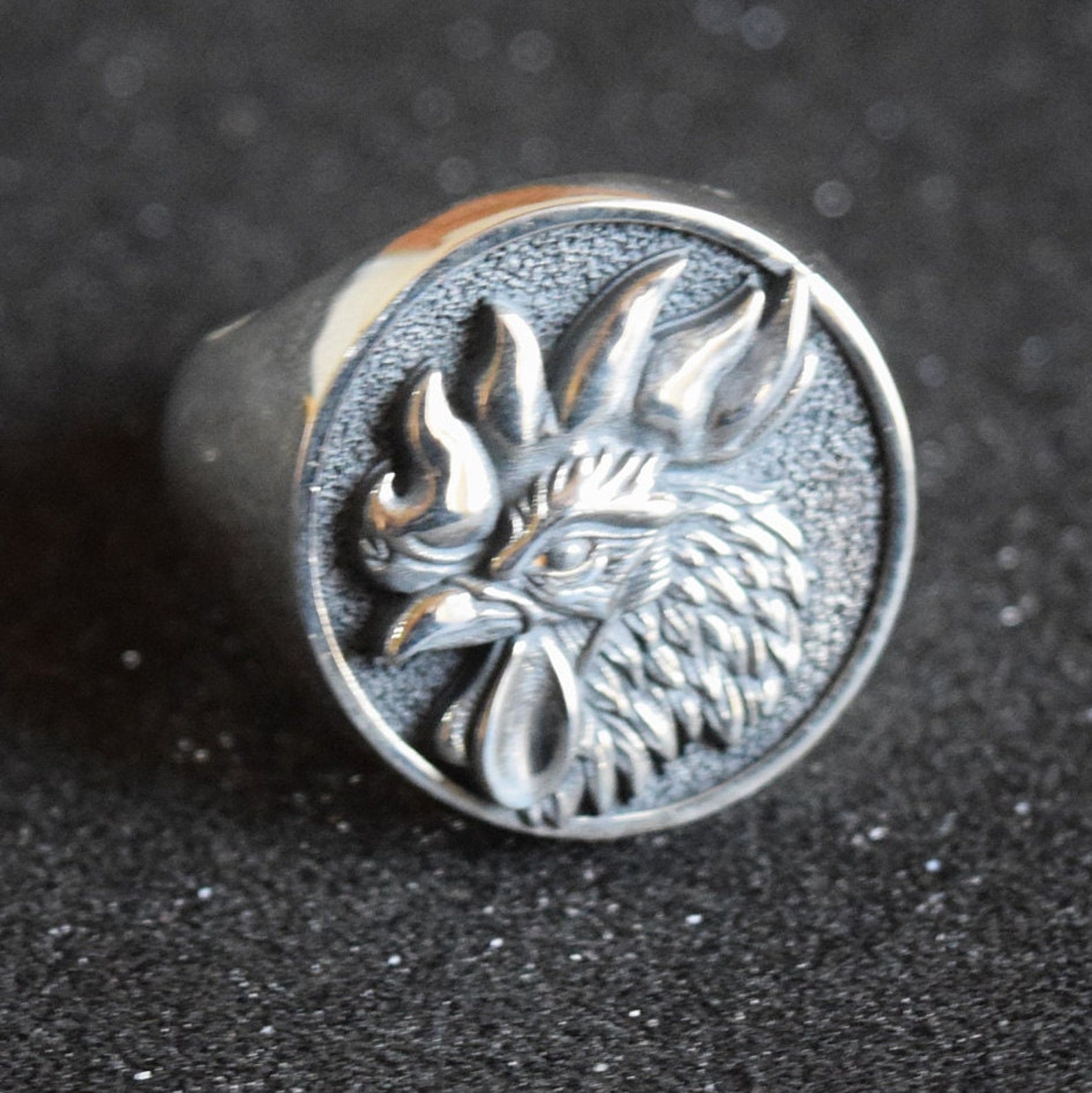 Rooster Sterling Silver Men Signet Ring Cockerel Animal | Etsy