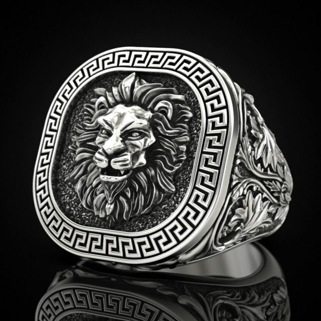 Silver Lion Signet Man Ring Large Lion Ring Mens Lion - Etsy