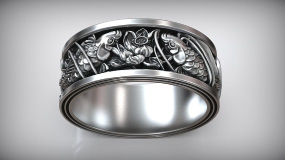 Japanese Koi Fish Ring Two Carp Ring Sterling Silver Lotus - Etsy