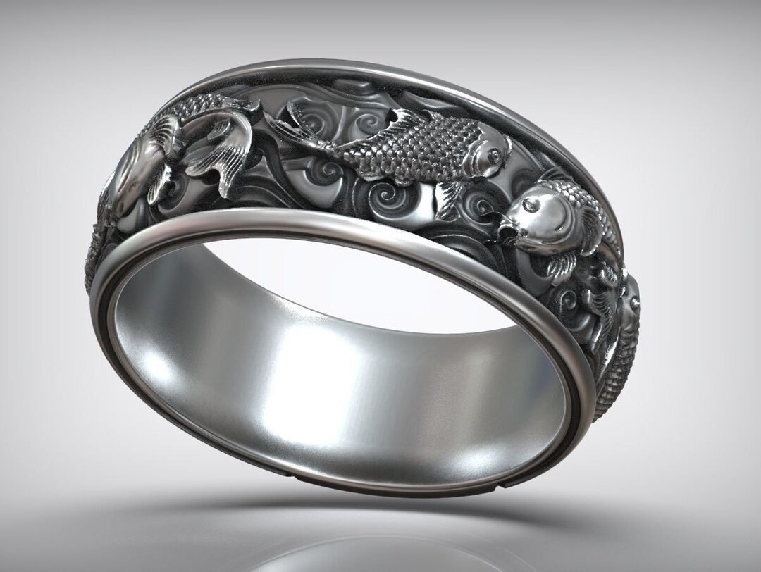 Koi Ring, Fish Ring, Unique Wedding Band Rings, Koi Fish Ring, Japanese ...