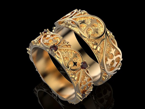 14K Gold Couple Ring Set Couple Cross Rings Wedding Bands - Etsy