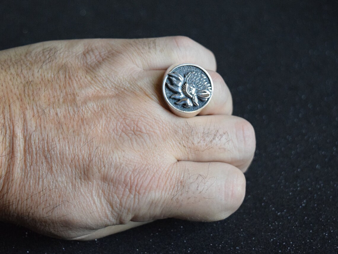 Rooster Sterling Silver Men Signet Ring Cockerel Animal | Etsy