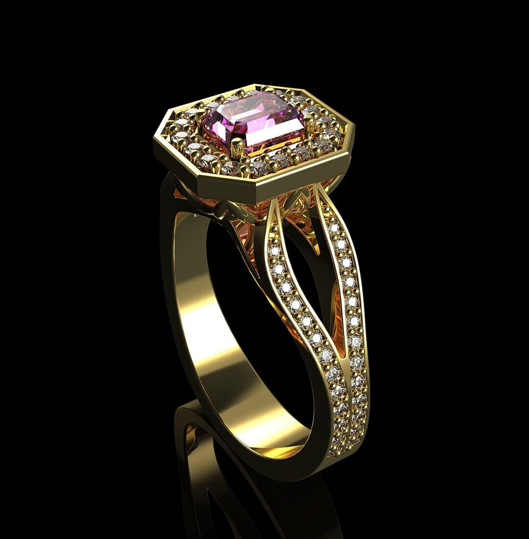 14K Gold Pink Topaz and Moissanites Gemstone Engagement Ring, Wedding ...