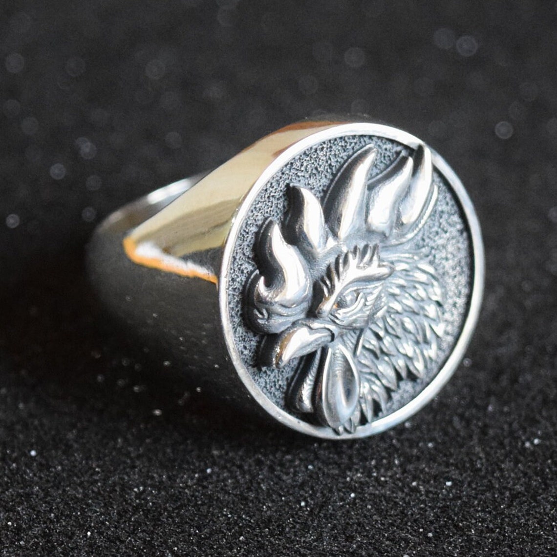 Rooster Sterling Silver Men Signet Ring Cockerel Animal | Etsy