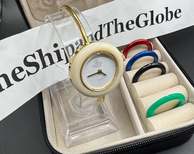Authentic Vintage Gucci Change Bezel Watch With 5 Bezels (slim Bangle ...