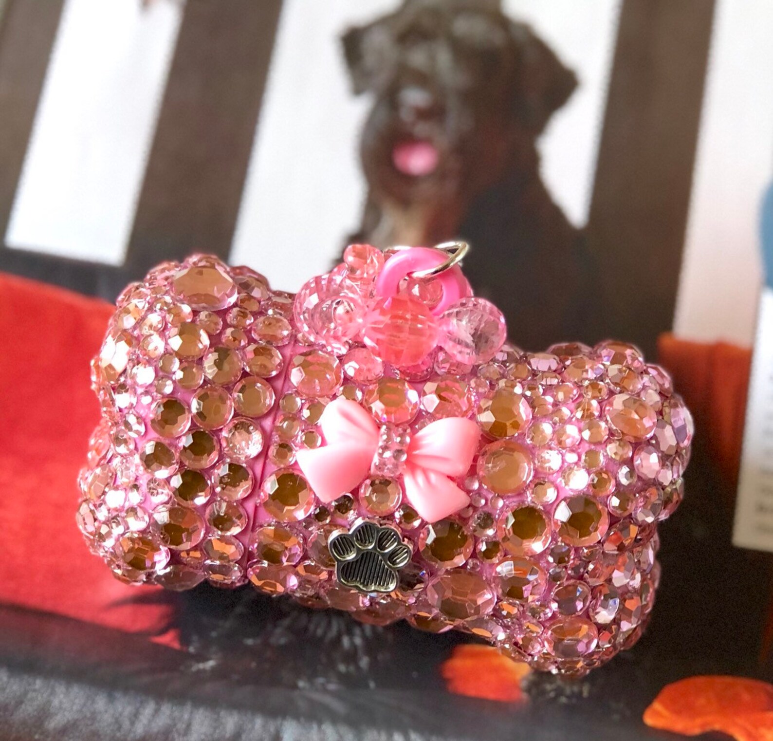FASHION dog bag dispenser, fancy pet accessory, sparkle puppy mess bag ...