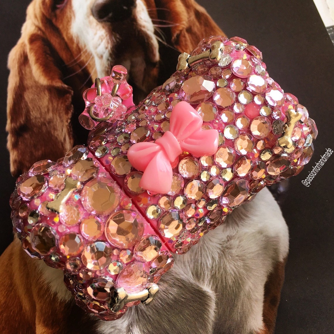 PINK DOG Bag HOLDER. Rhinestone Bone Shaped Waste Bag Dispenser. Cute ...