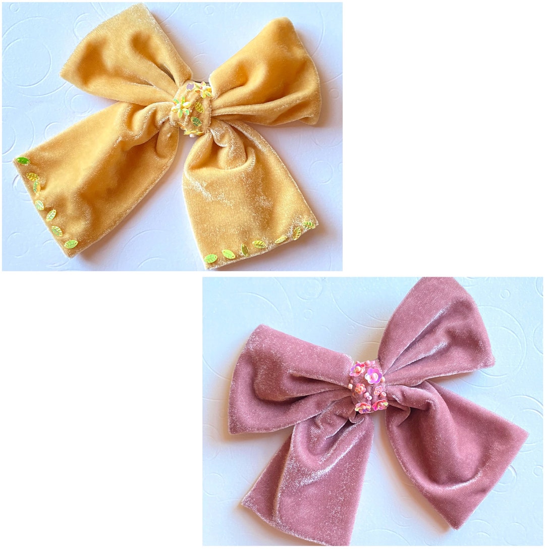 Velvet Hair Bow With Sequin Large Velvet Hair Bow Girl Hair - Etsy