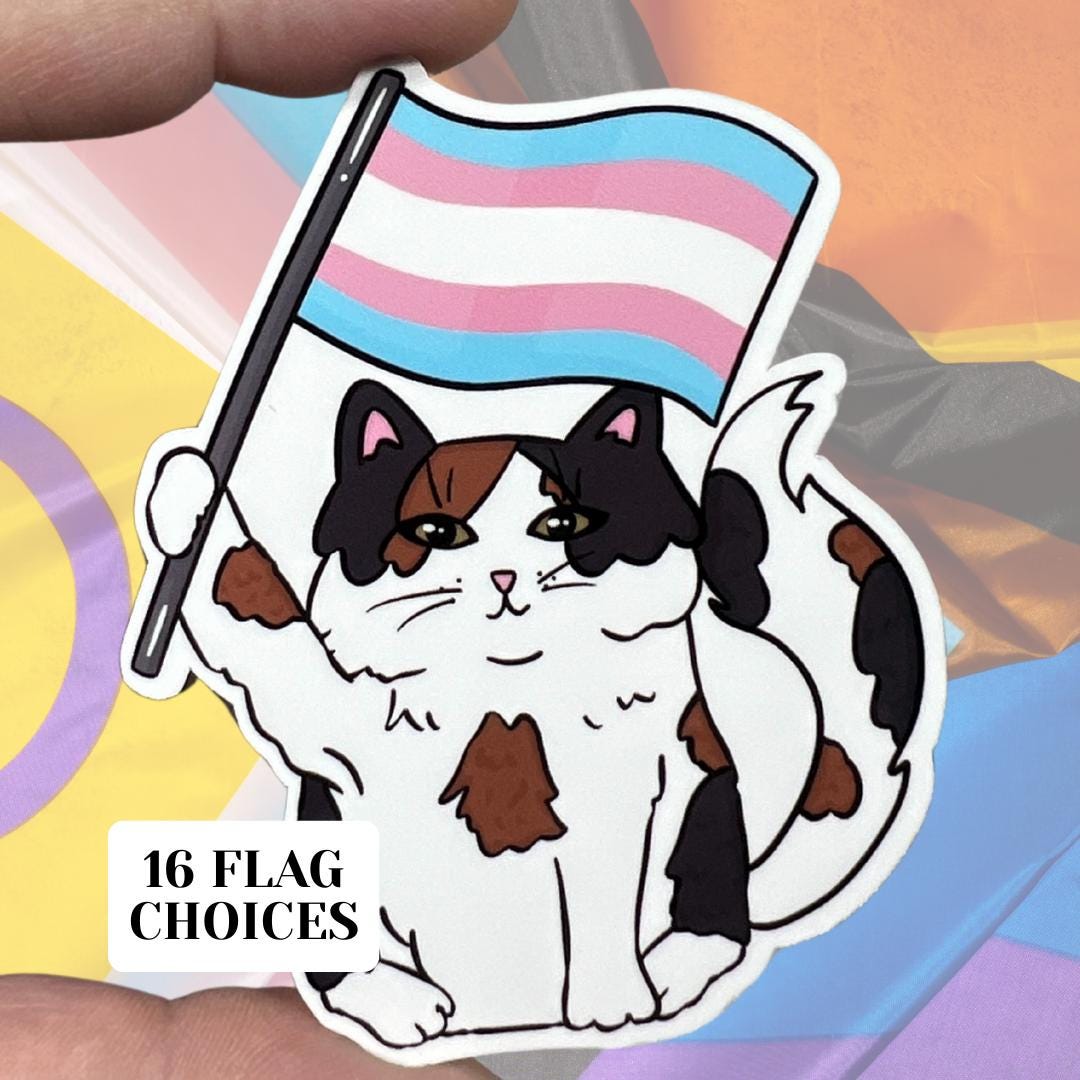 Trans Pride Cat Glossy Vinyl Water Resistant Sticker | High-quality Art ...