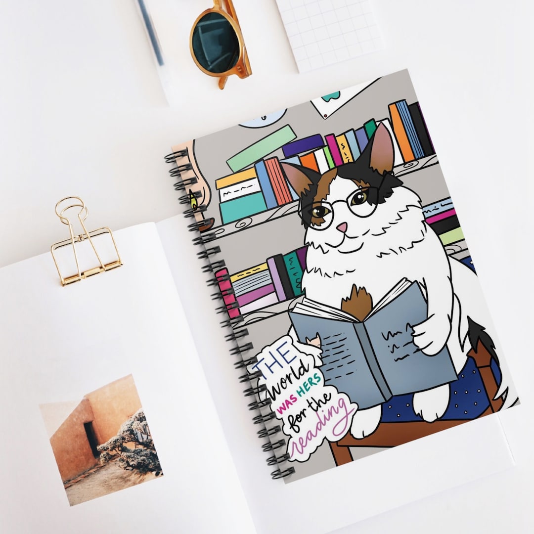 Sadie Reading Spiral Notebook Ruled Line High-quality Art Calico Cat ...