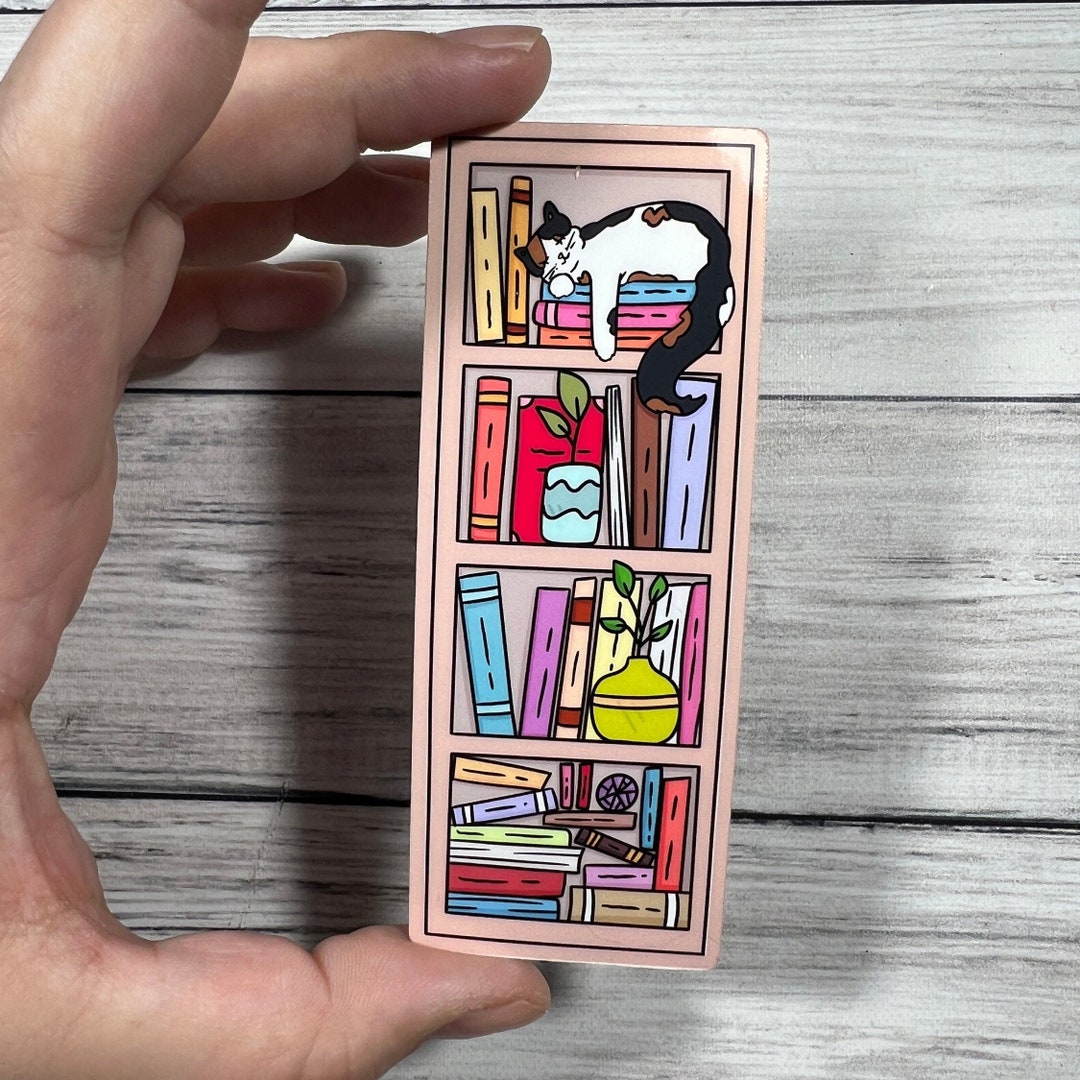 Large Cat Bookcase Glossy Vinyl Water Resistant Sticker High Quality ...