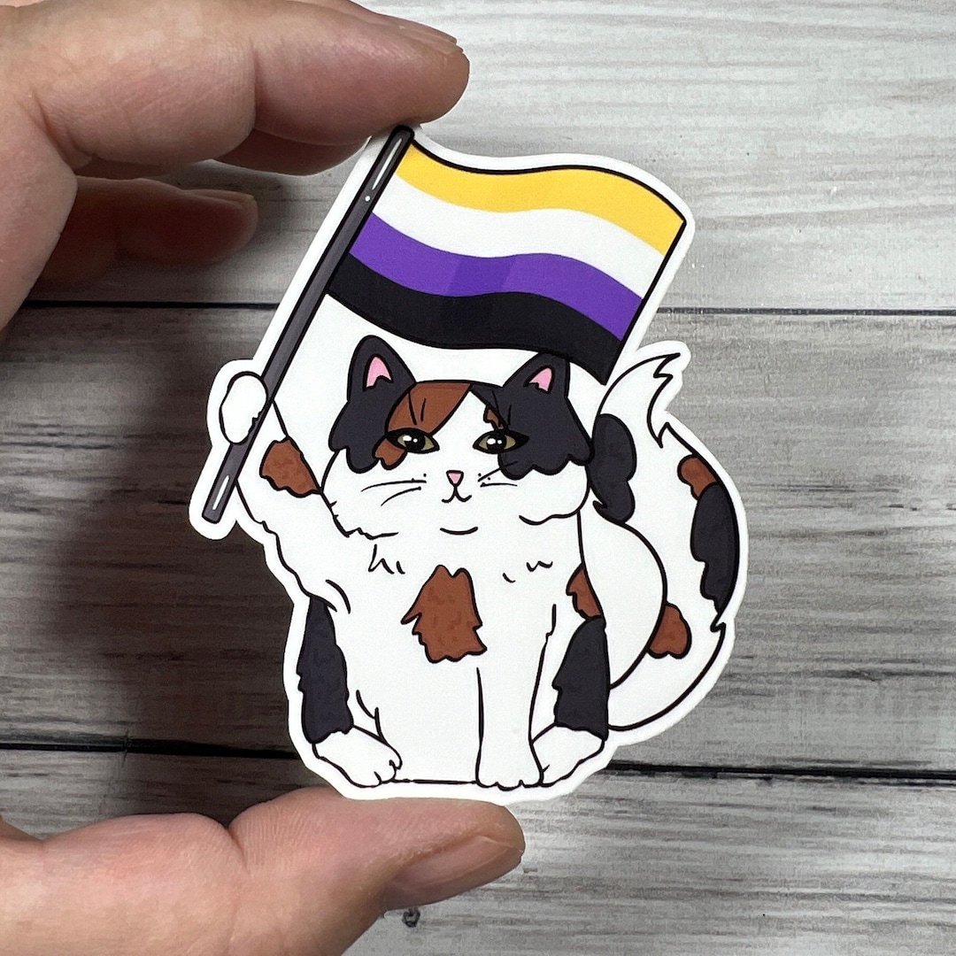 Non Binary Pride Cat Glossy Vinyl Water Resistant Sticker High-quality ...