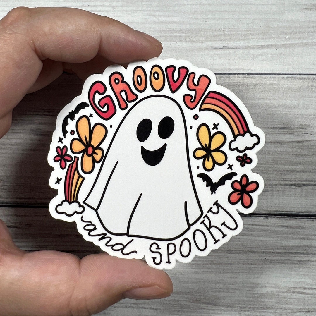 CLEARANCE Groovy and Spooky Ghost Glossy or Matte Vinyl Water Resistant ...