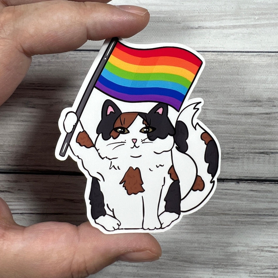 LGBTQIA Pride Cat Glossy Vinyl Water Resistant Sticker High-quality Art ...
