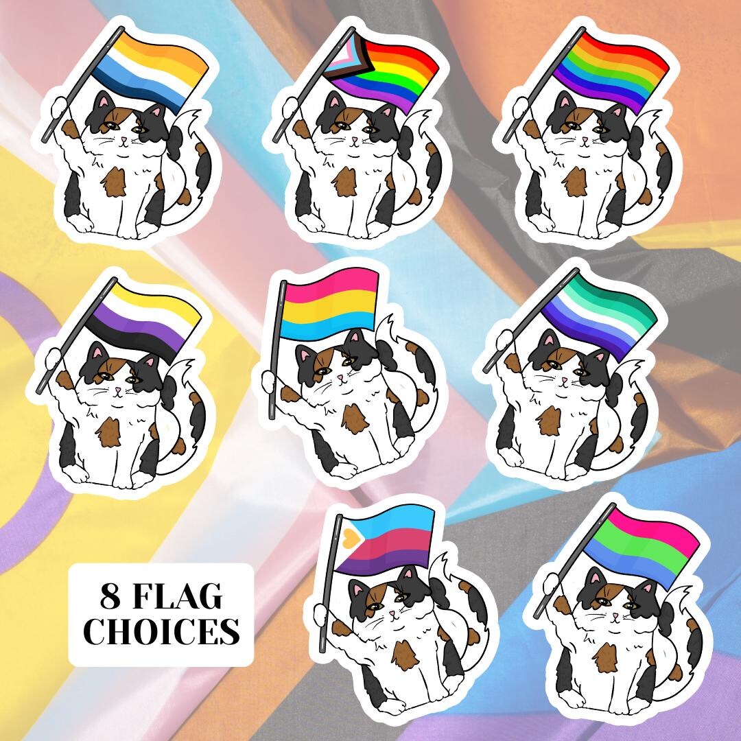 Pride Flag Cat Glossy Vinyl Water Resistant Sticker | High-quality Art ...