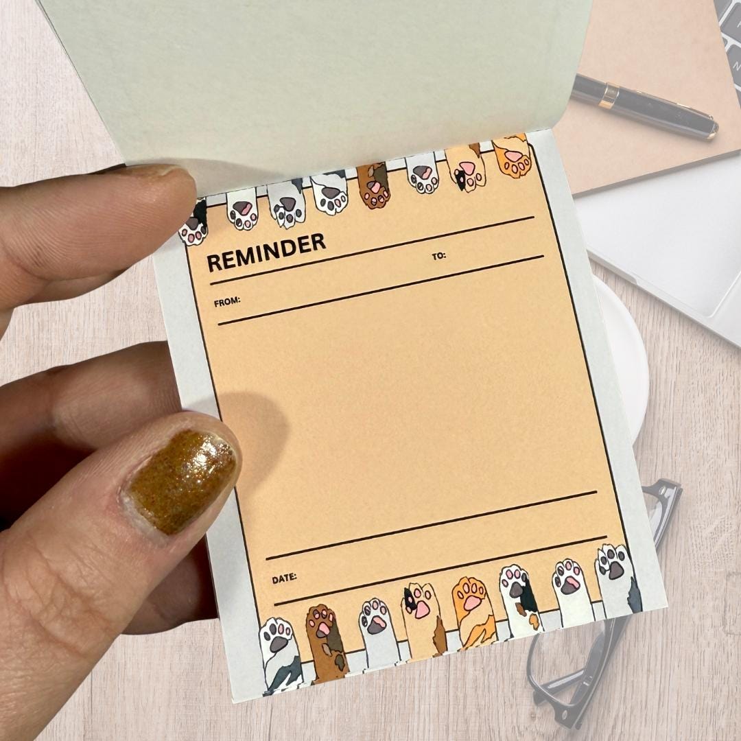 Reminder Cat Paw Notepad | High Quality Art Printing 30 Sheet 70lb Text ...