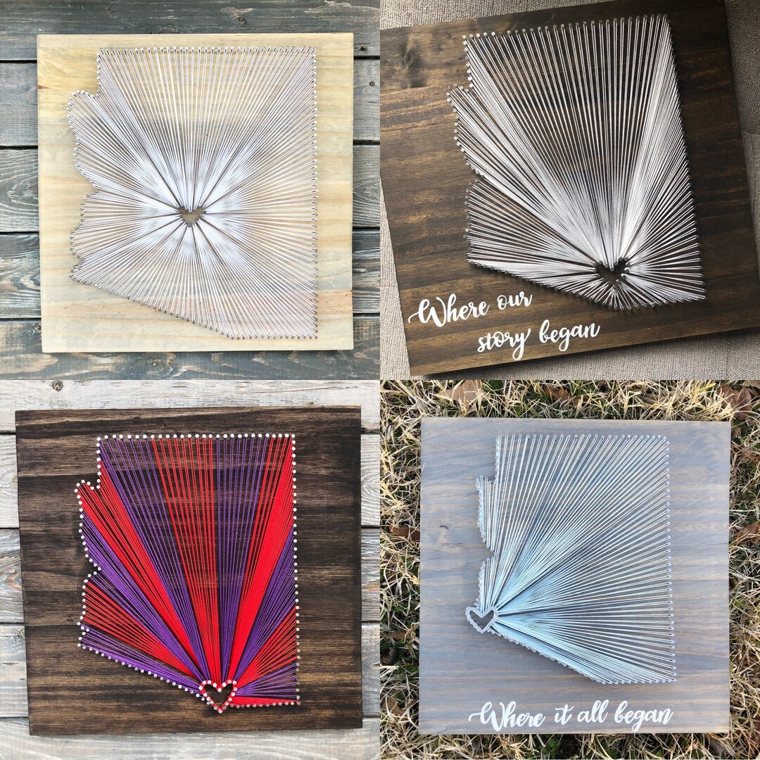 Arizona String Art Wood Sign / Personalized Arizona Map Gift / Wedding ...