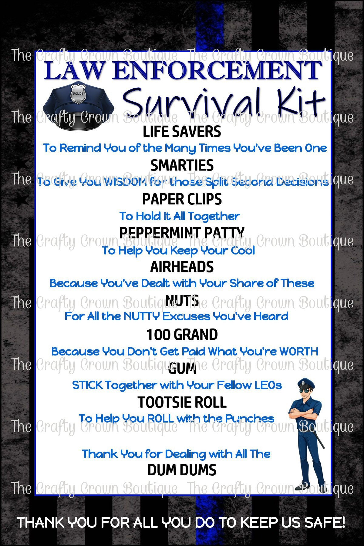 Law Enforcement Survival Kit Police Officer Gift Tag INSTANT DOWNLOAD ...