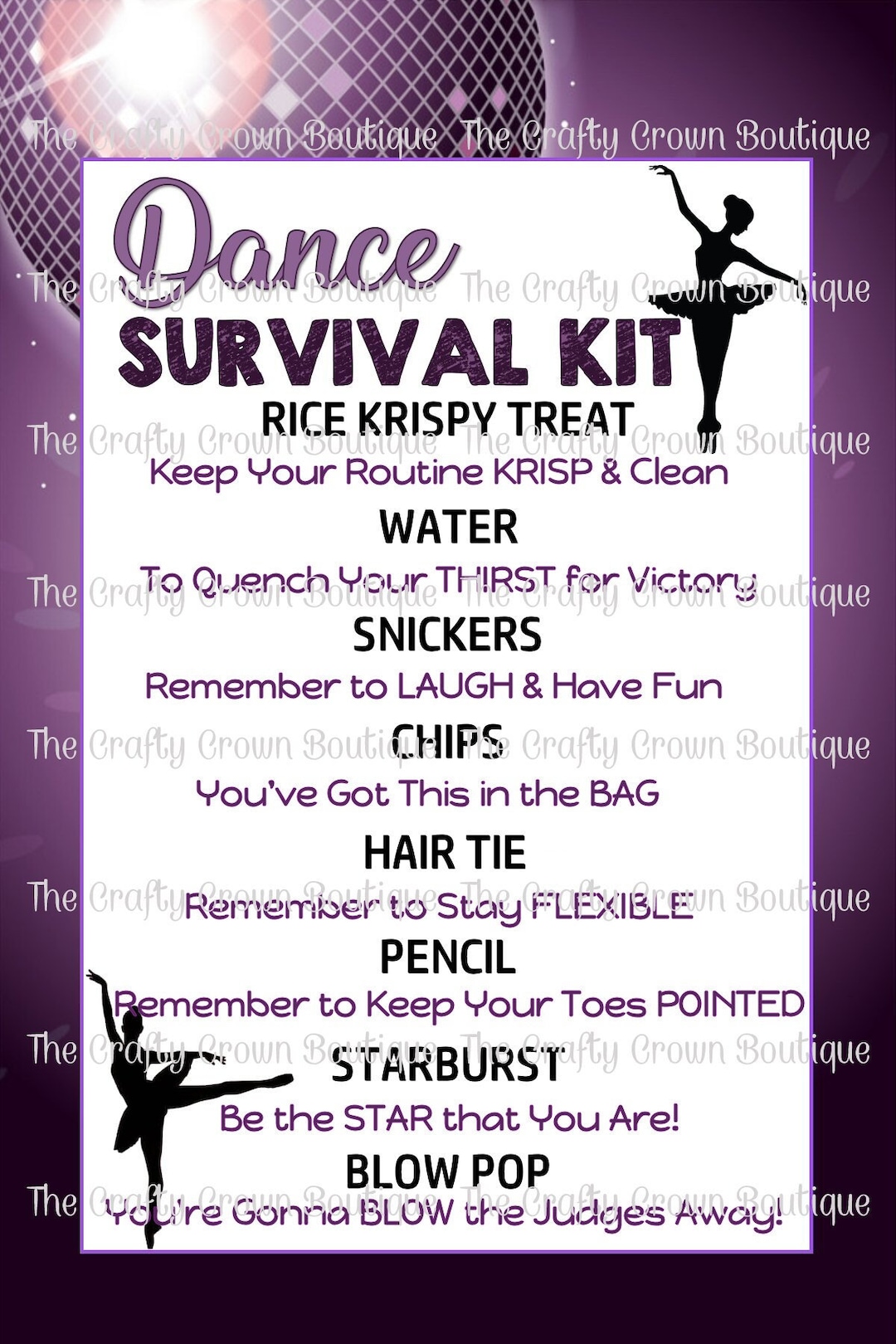Dancer Dance Competition Survival Kit Cheer Gift Tag INSTANT DOWNLOAD ...