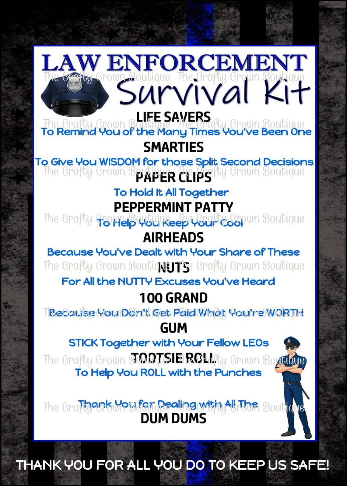 Law Enforcement Survival Kit Police Officer Gift Tag INSTANT DOWNLOAD ...