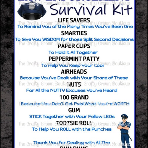 Law Enforcement Survival Kit Police Officer Gift Tag INSTANT - Etsy