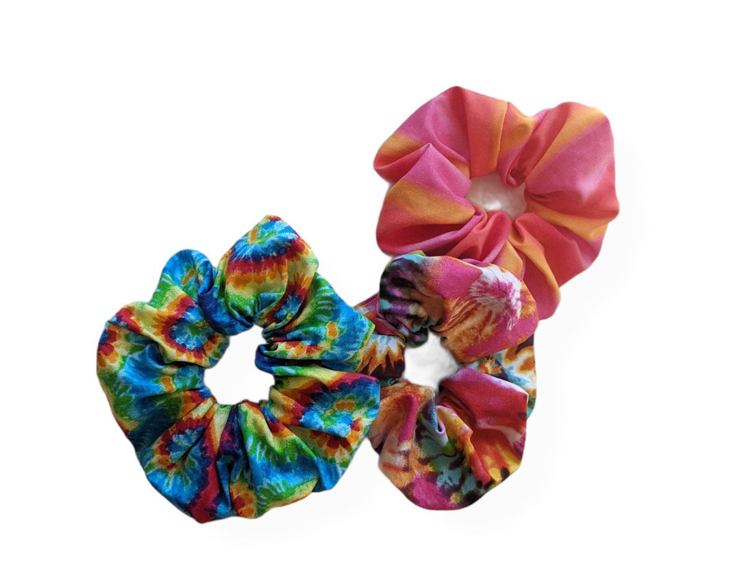 Rainbow Tie Dye Scrunchies - Big Bun Scrunchies- Party Favor Hair ...