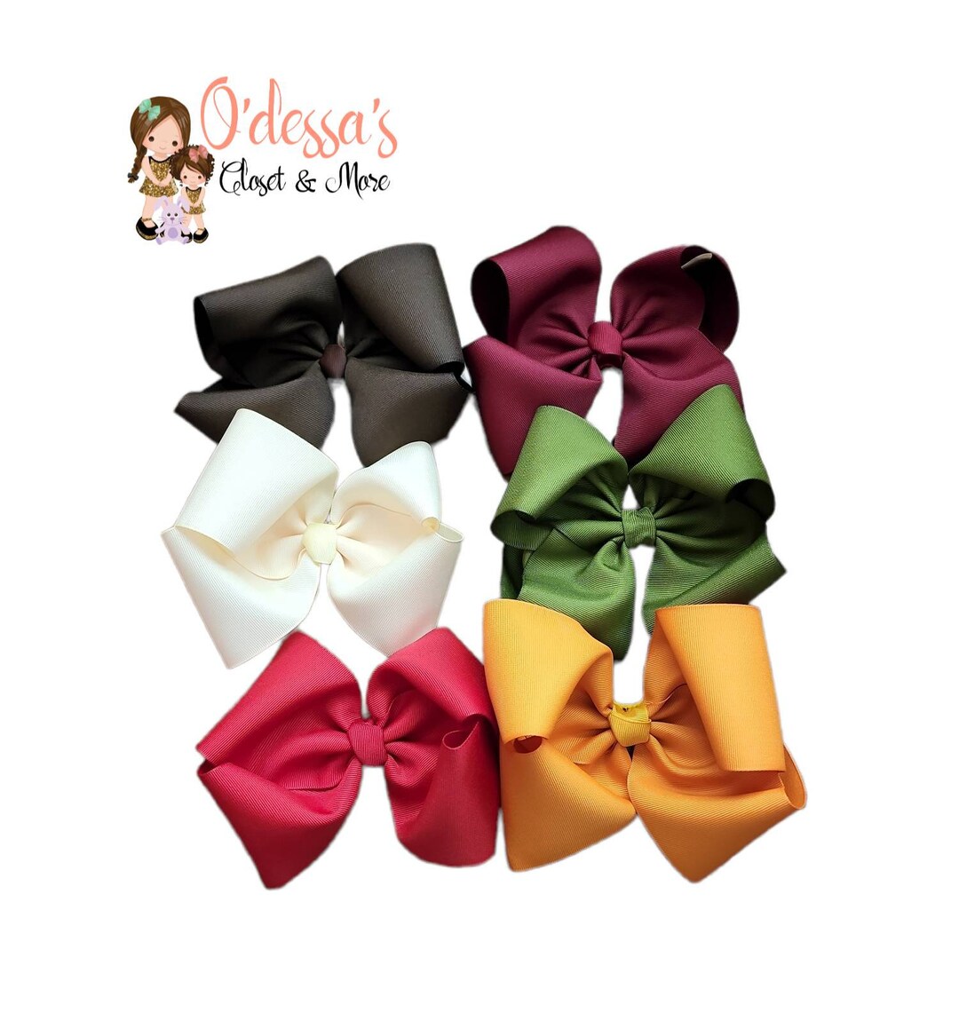 Solid Girls Bows- Birthday Solid Grosgrain Big Bows- Fall Solid Bows- Big Solid Bows- 6-7" Solid ...