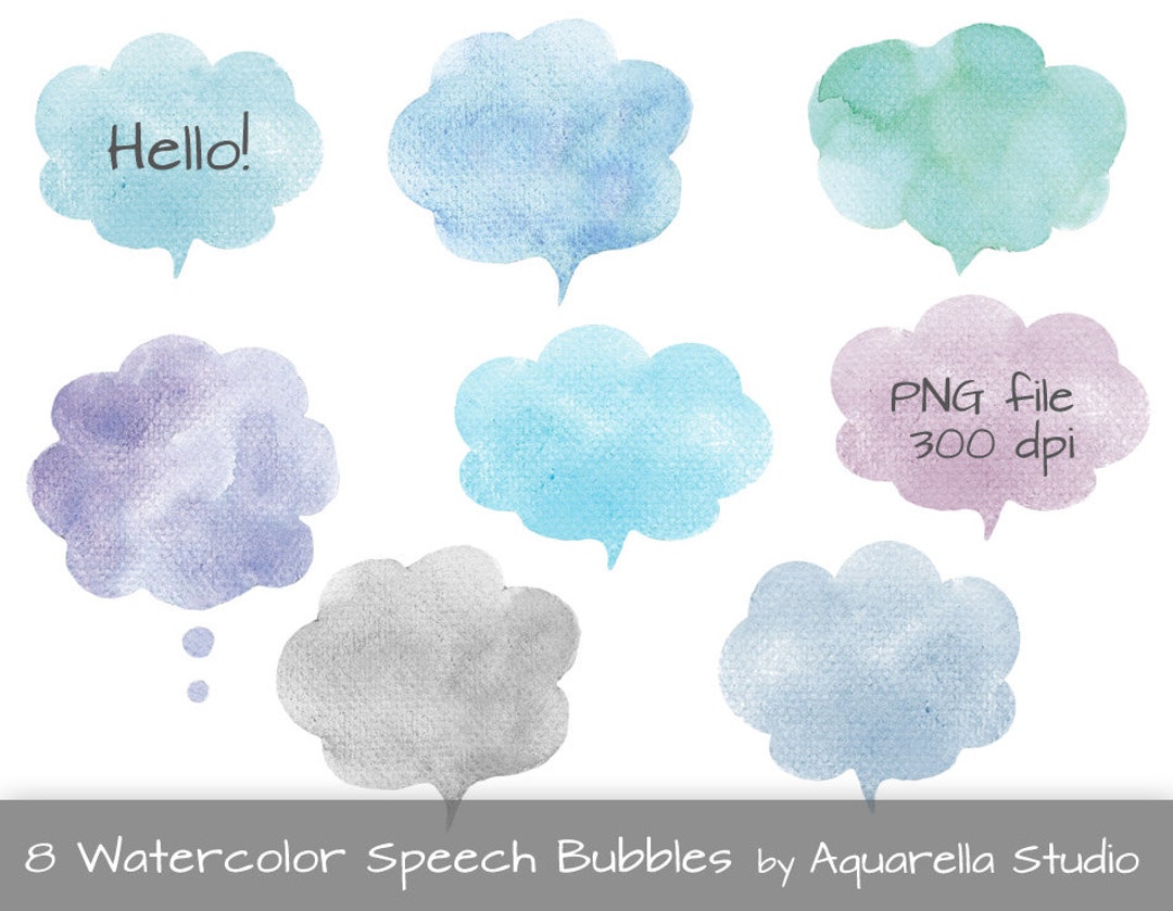 Watercolor Speech Bubbles -blue-green-grey- Watercolor Clipart ...