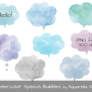 Watercolor Speech Bubbles -blue-green-grey- Watercolor Clipart ...