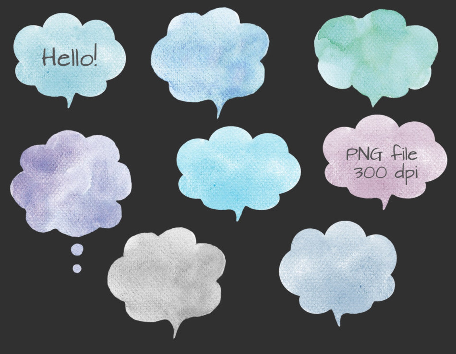 Watercolor Speech Bubbles blue-green-grey Watercolor Clipart - Etsy