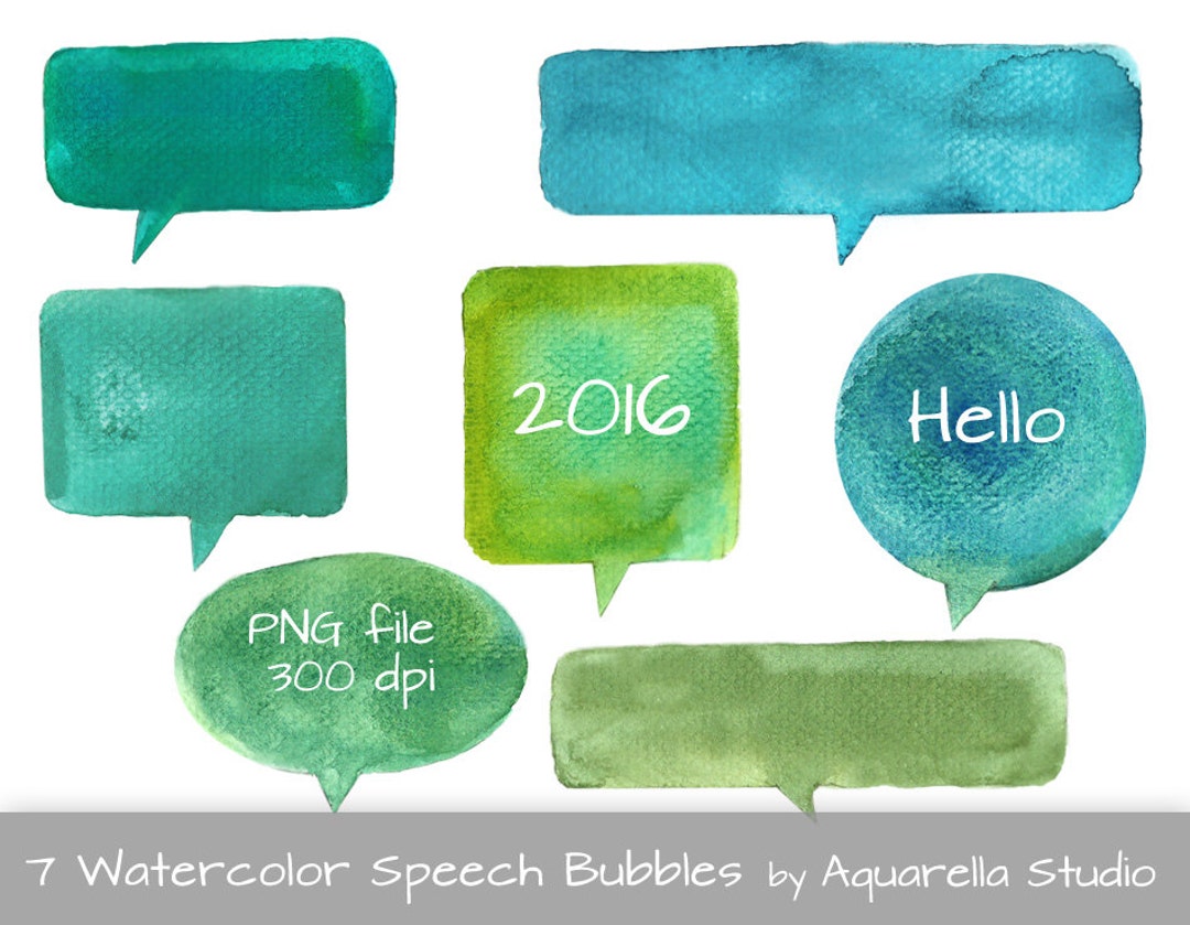 Watercolor Speech Bubbles -blue-green - Watercolor Clipart - Digital ...