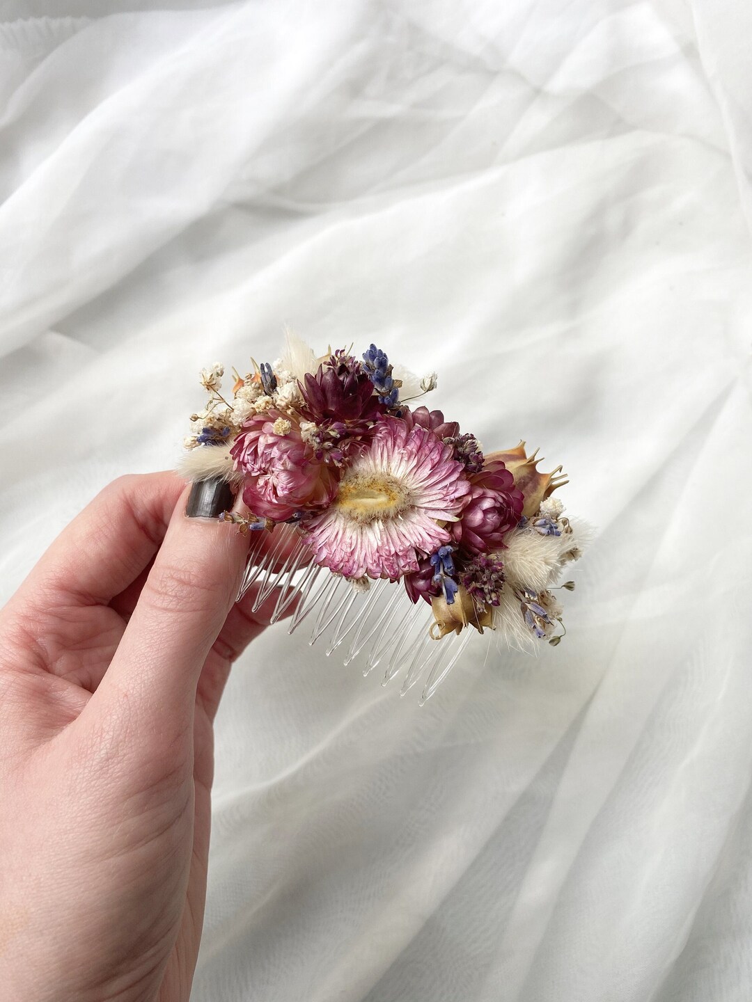 Pinky-purple Dried Floral Hair Comb/wedding Hair Accessory/bridesmaid ...