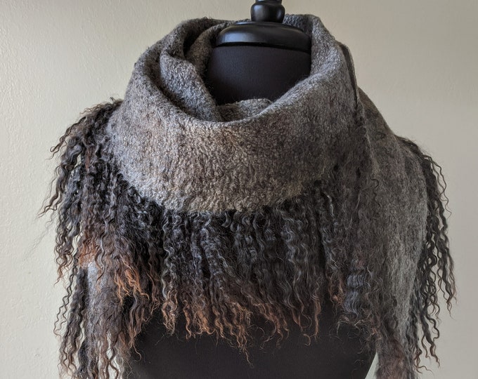 Gray Felted Scarf, Angora Goat Locks, Felting Kerchief, Wool Scarf ...