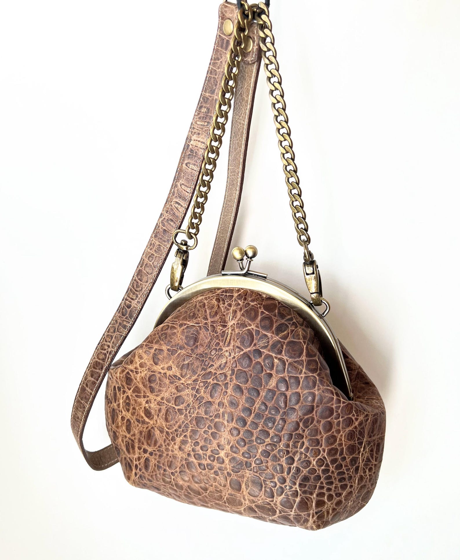 Embossed Genuine Leather Bag, Handmade Small Bag, Top Closure Bag ...