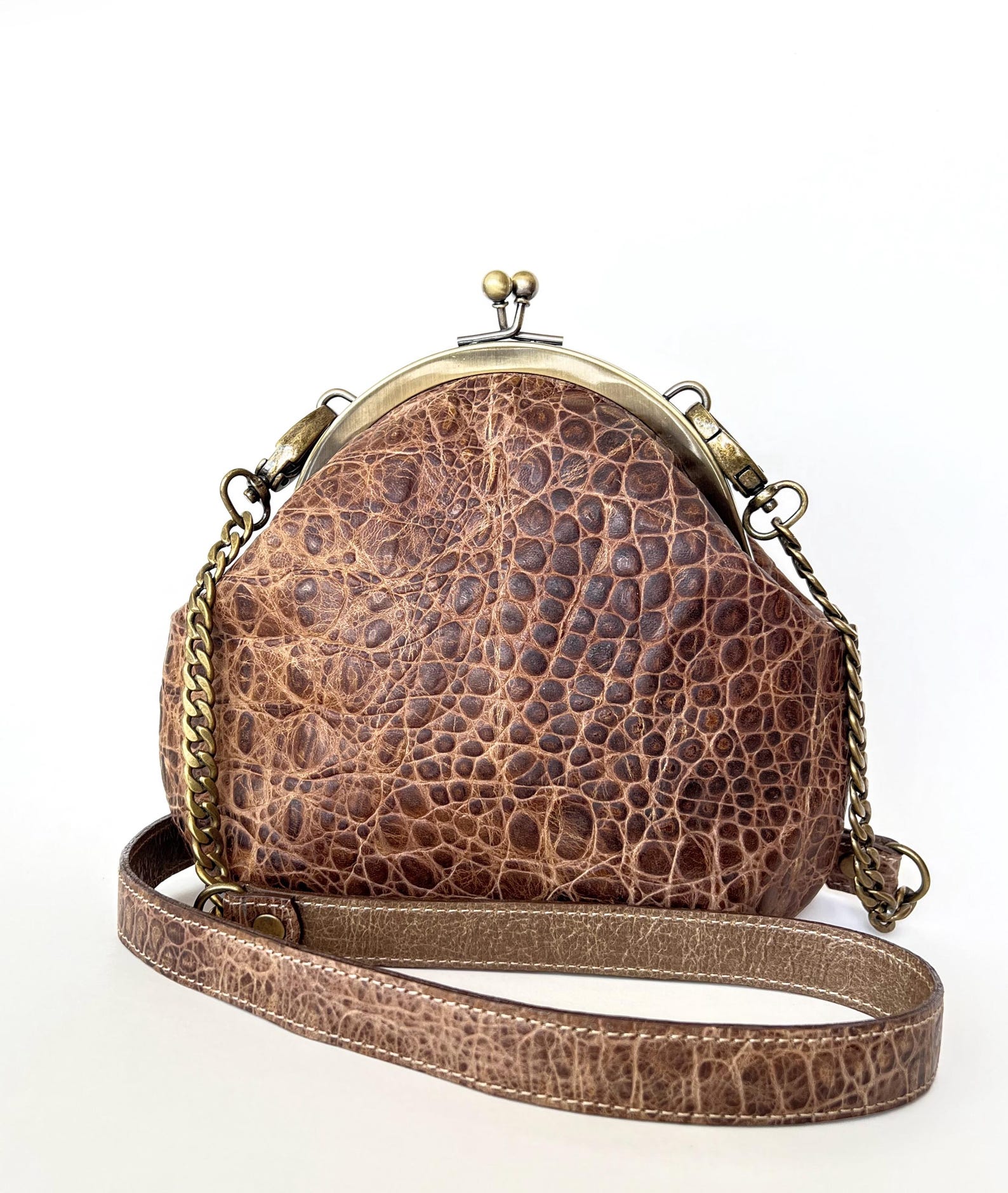 Embossed Genuine Leather Bag, Handmade Small Bag, Top Closure Bag ...