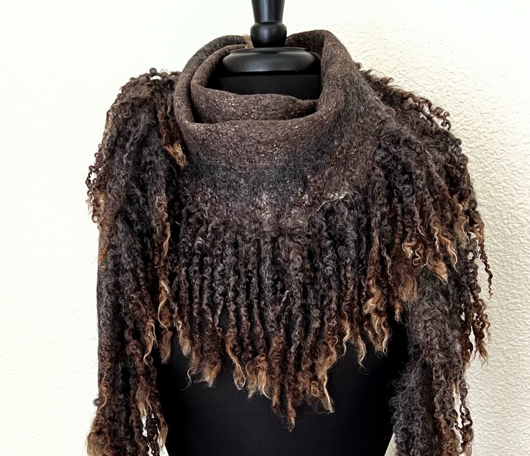 Brown Felted Scarf, Wool Shawl, Wensleydale Locks, Felting Scarves ...