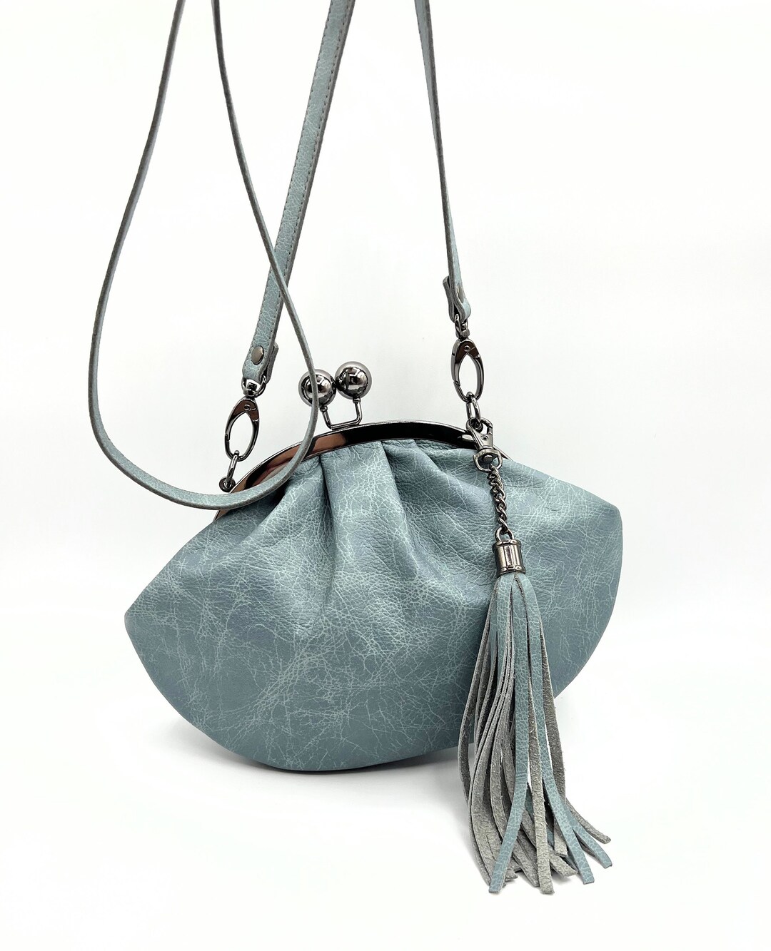 Leather Kiss Lock Handbag, Clutch Bag, Evening Bag, Classic Handbag ...