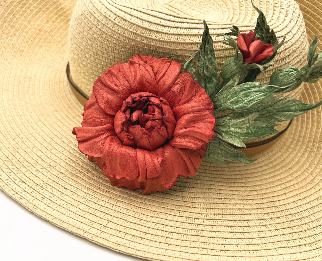 Leather Rose, Flower Brooch, Leather Floral Headpiece, Handmade Brooch ...