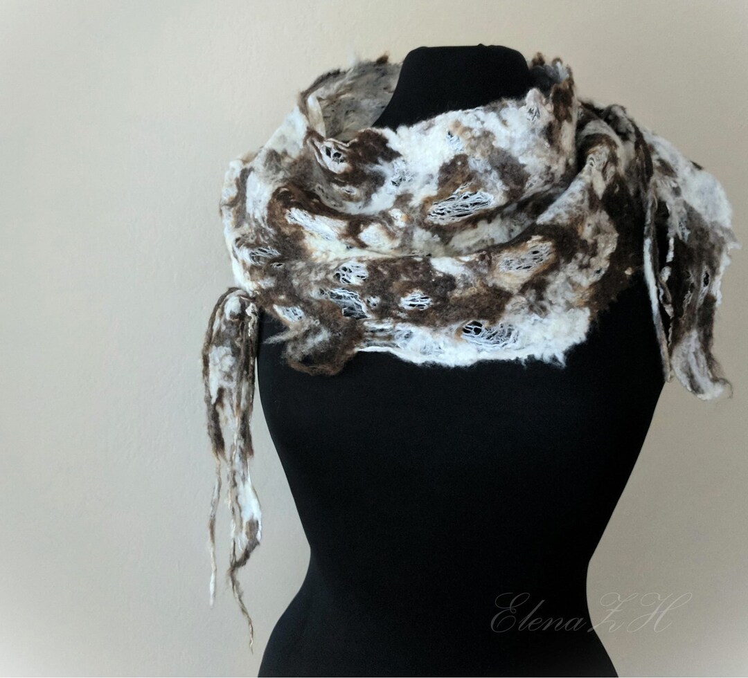 Brown Wool Scarf, Felting Kerchief, Wool Scarf, Merino Fleece, Women ...
