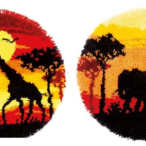 Vervaco Latch Hook Kit 22" Round- Giraffes in the Sunset, African ...