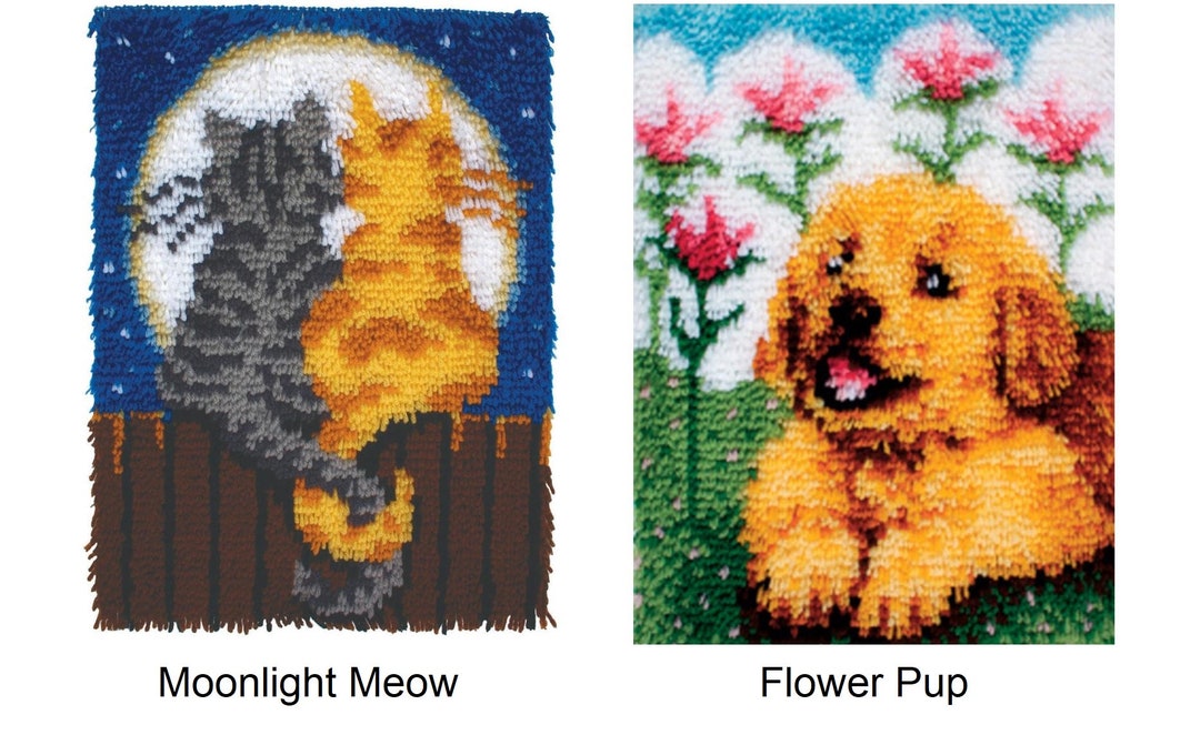 Wonderart Latch Hook Kit - Moonlight Meow, Flower Pup 15"x20" - Etsy
