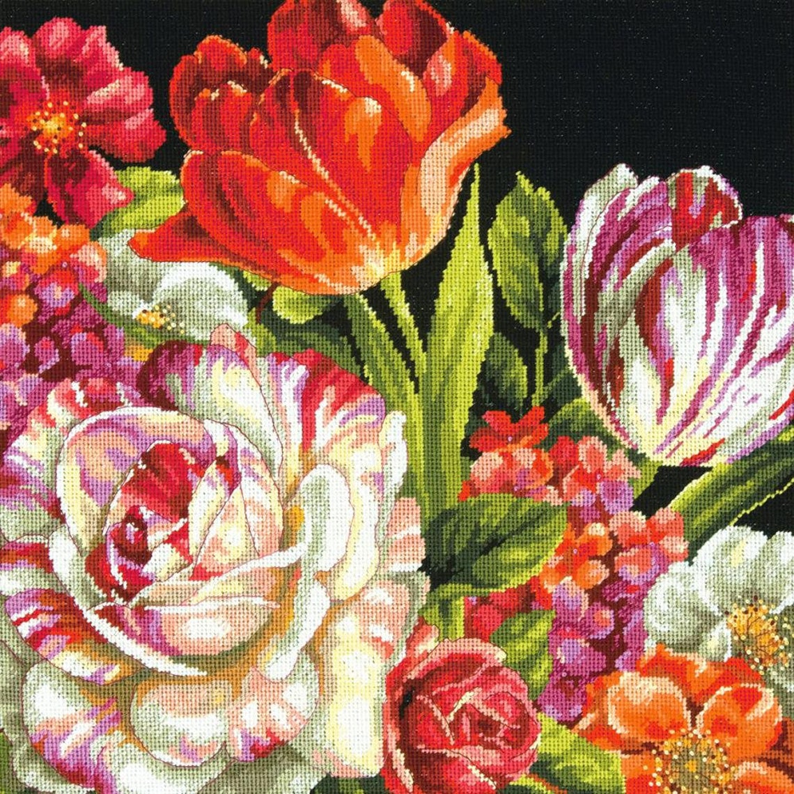 Dimensions Needlepoint Kit Bouquet on Black - Etsy