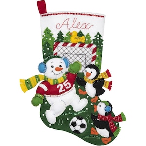 Bucilla 18" Felt Stocking Kit - Snowman & Puppies, Snowman Soccer Fan ...