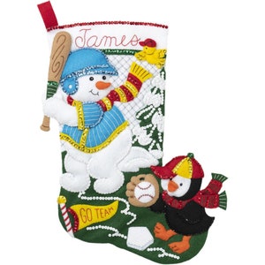Bucilla 18" Felt Stocking Kit - Snowman & Puppies, Snowman Soccer Fan ...