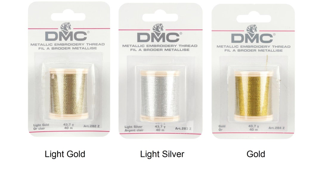 DMC Metallic Embroidery Thread - Light Gold, Light Silver, Gold, 43.7 ...