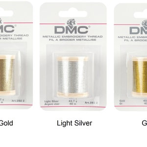 DMC Metallic Embroidery Thread - Light Gold, Light Silver, Gold, 43.7 ...