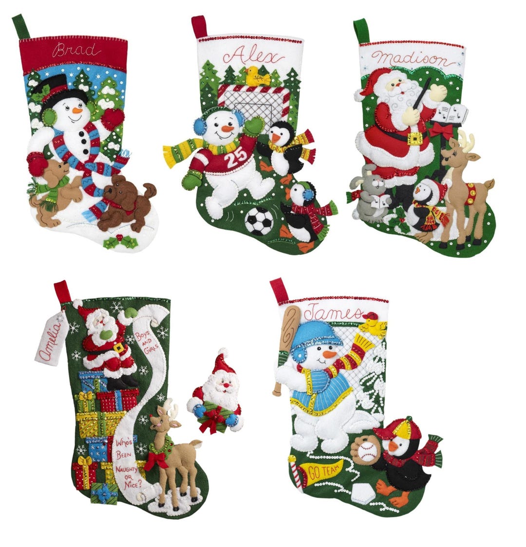 Bucilla 18" Felt Stocking Kit - Snowman & Puppies, Snowman Soccer Fan ...