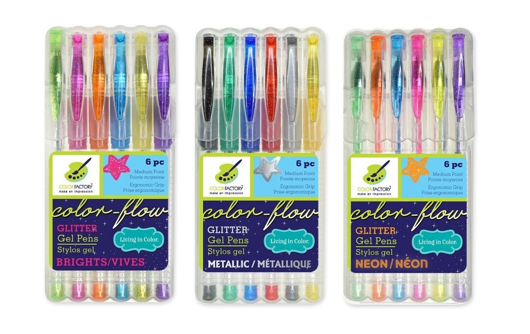 Living in Color Color-flow Glitter Gel Pen Set - Brights, Metallics ...