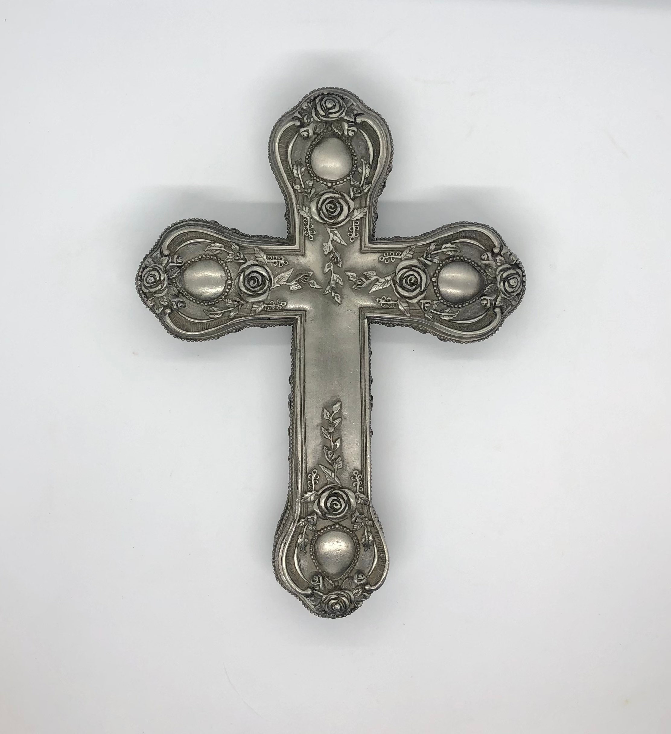 Pewter Cross Trinket Box Floral Raised Design by UDC - Etsy